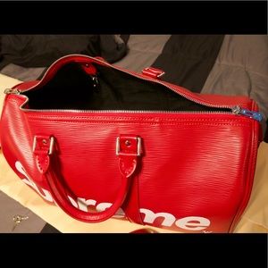Supreme | Bags | Louis Vuitton Supreme Red Leather Bag | Poshmark